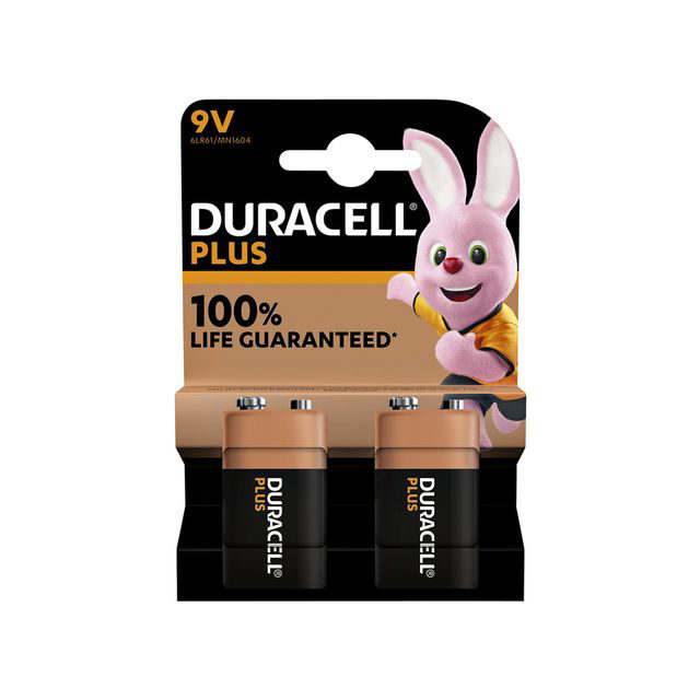 Duracell Plus Alkaline 100% 9V 2 pack (6LR61)